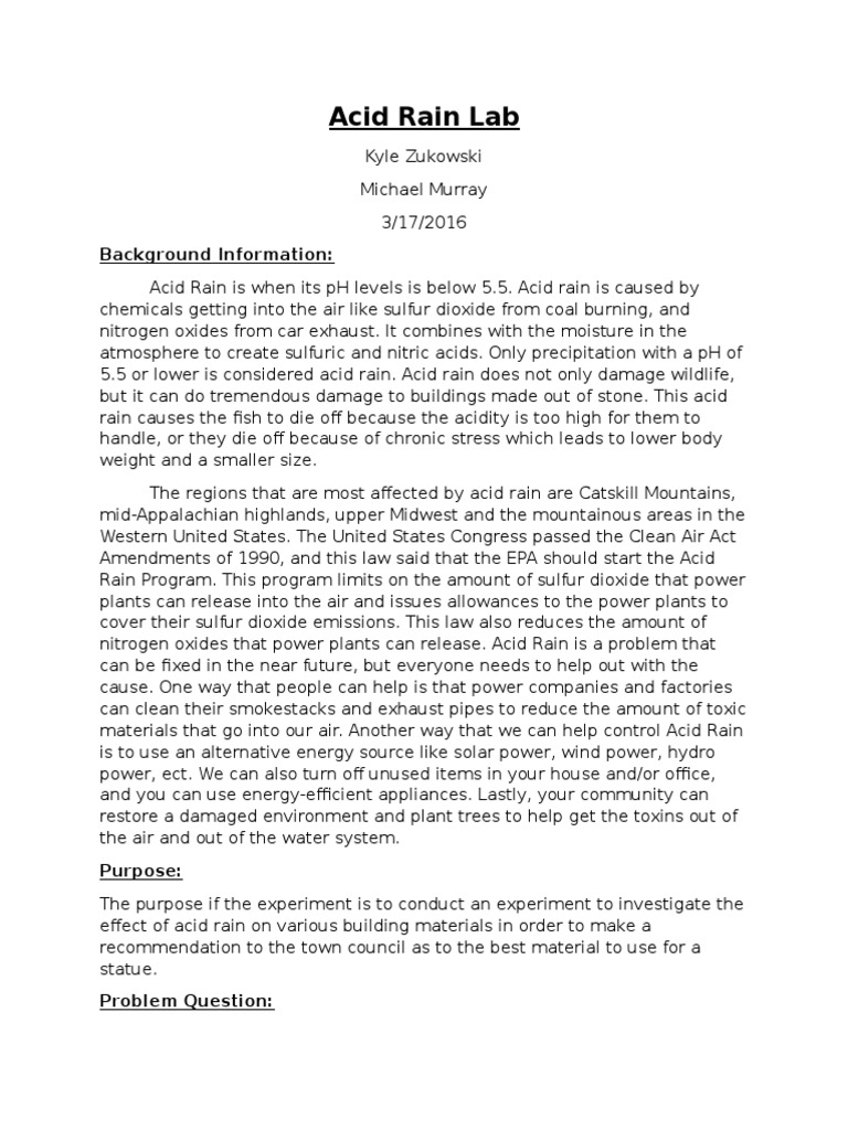 Acid Rain Lab | PDF | Rain | Chemistry