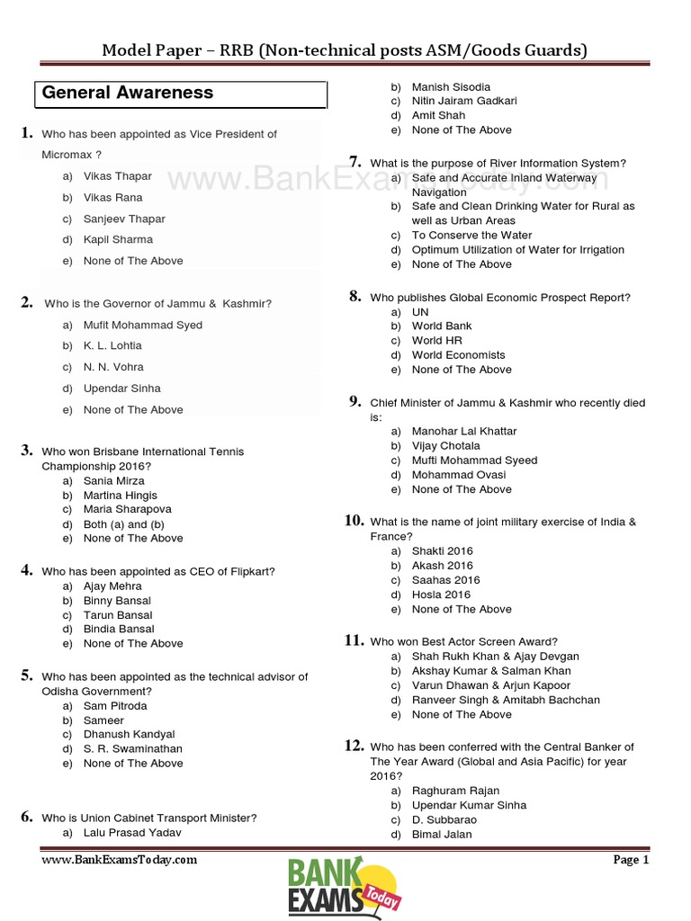 RRB Exam Model Paper | PDF | Nature