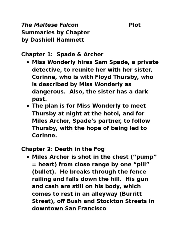 Maltese Falcon Plot Summaries by Chapter | PDF | Leisure | Crime Thriller