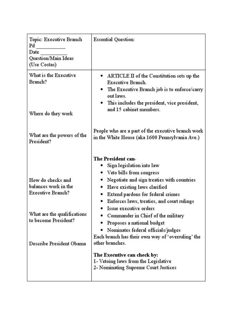 Executive Branch Overview | PDF | Presidents Of The United States ...
