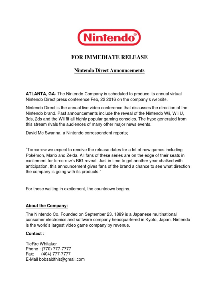News Release | PDF | Games & Activities
