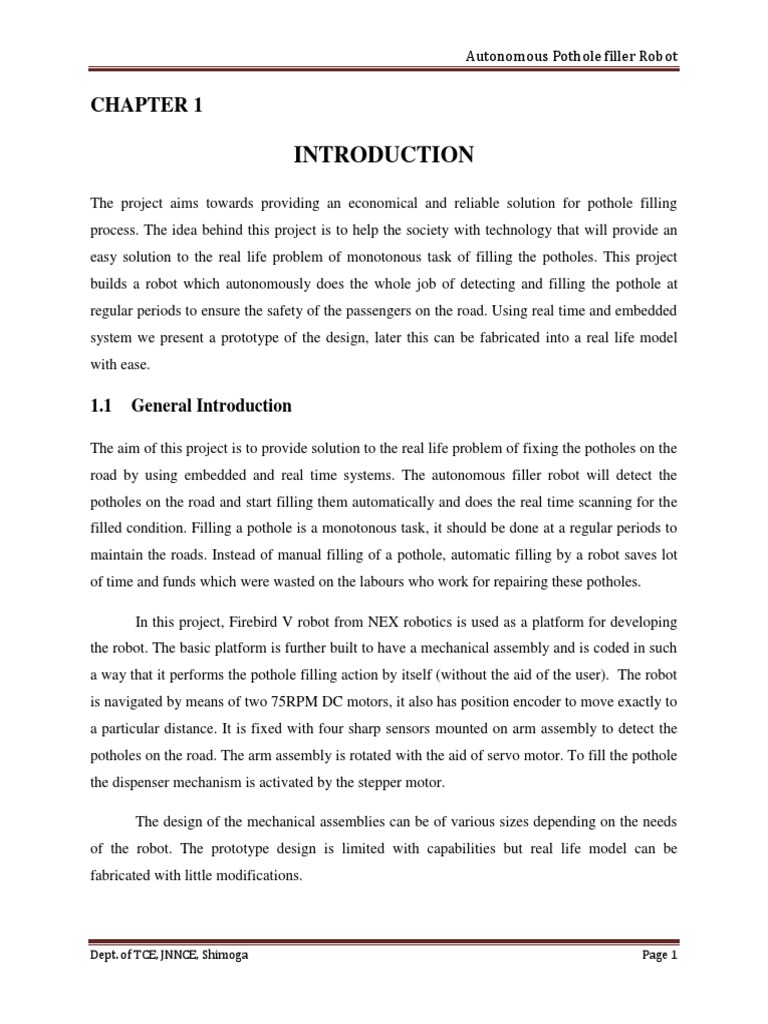 Pothole Filler Report | PDF | Servomechanism | Infrared