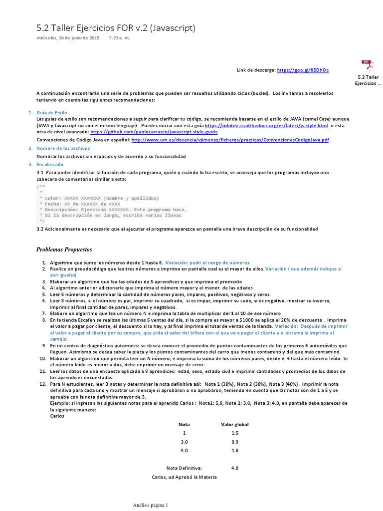 Ejercicios de Lógica en JavaScript | PDF | Algoritmos | Script Java
