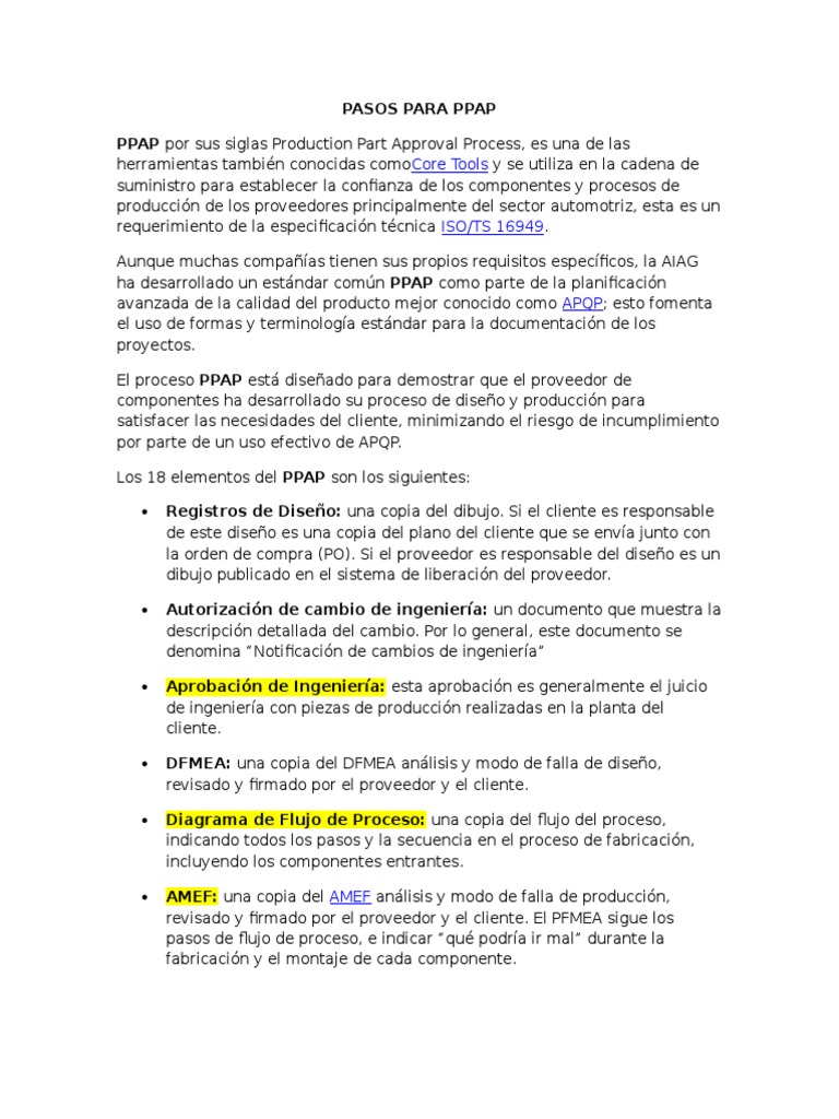 Pasos PPAP Español | PDF