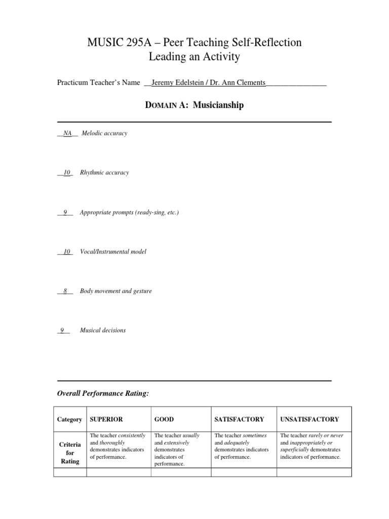 Music Teaching Self-Reflection Guide | PDF | Language Arts & Discipline ...