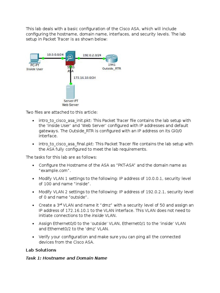 This Lab Deals With A Basic Configuration of The Cisco ASA | PDF | Ip ...