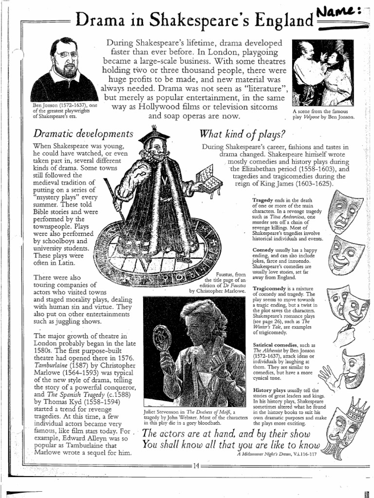Shakespeare - Elizabethan Theatre Handouts | PDF