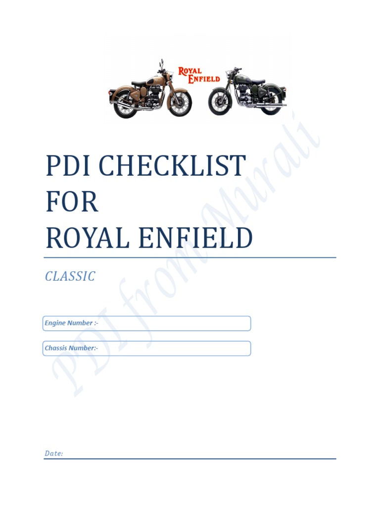 Royal Enfield Classic PDI Checklist | PDF | Brake | Clutch