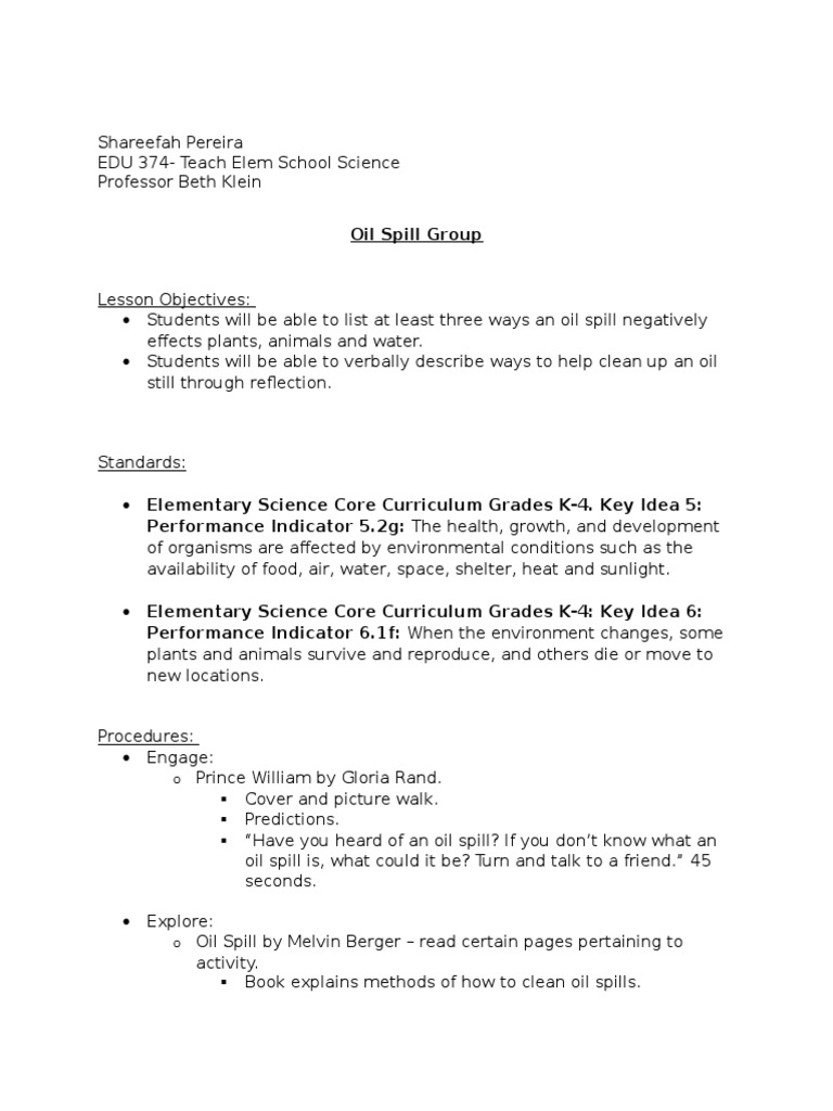 Picture Perfect - Oil Spill Lesson | PDF | Experiment | Curriculum