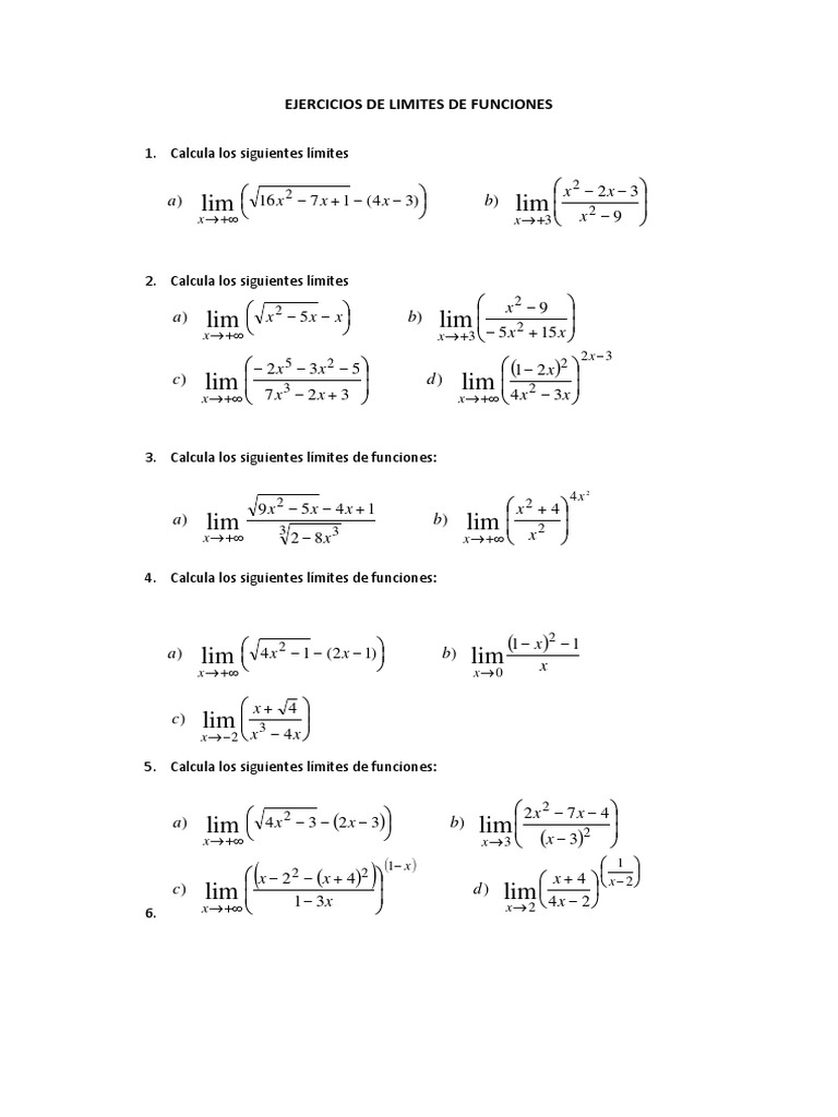 Ejercicios de Limites de Funciones | PDF