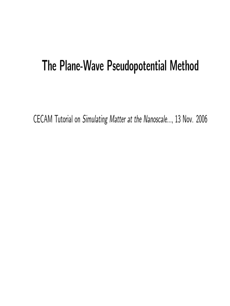 The Plane-Wave Pseudopotential Method Explained | PDF | Crystal Structure | Electronic Band ...