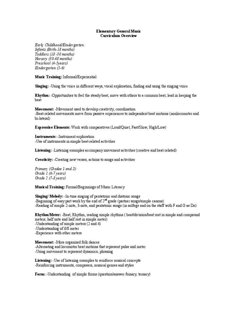 Elementary General Music Curriculum Overview | PDF | Rhythm | Musical ...