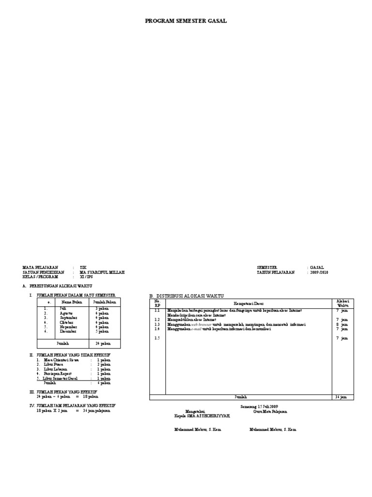 Promes TIK SMA Kelas XI Sem 1 | PDF