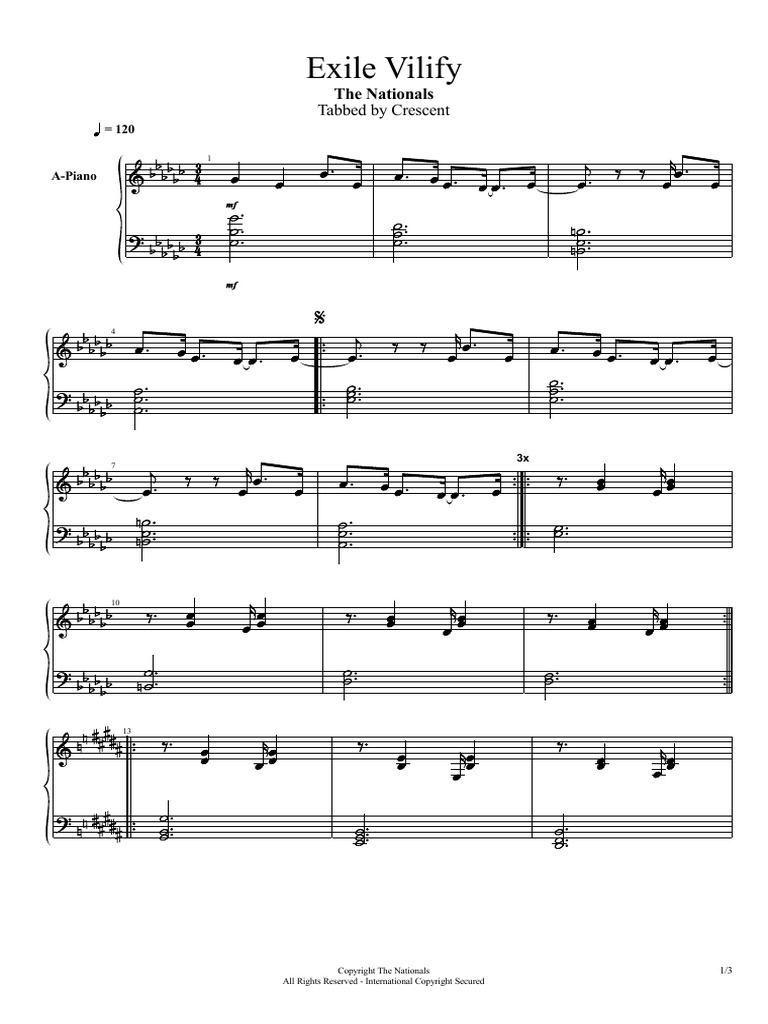 Exile Vilify The Nationals Sheet Music | PDF