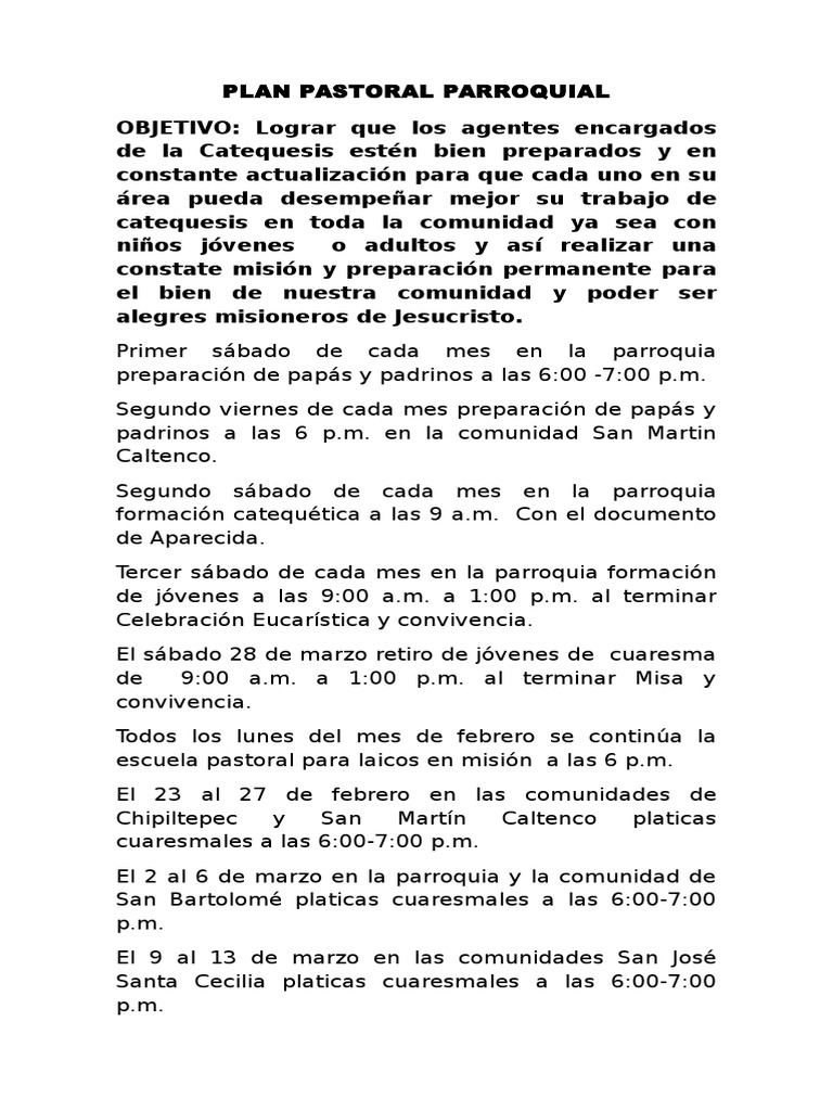 Plan Pastoral Parroquial | PDF | Prestado | eucaristía