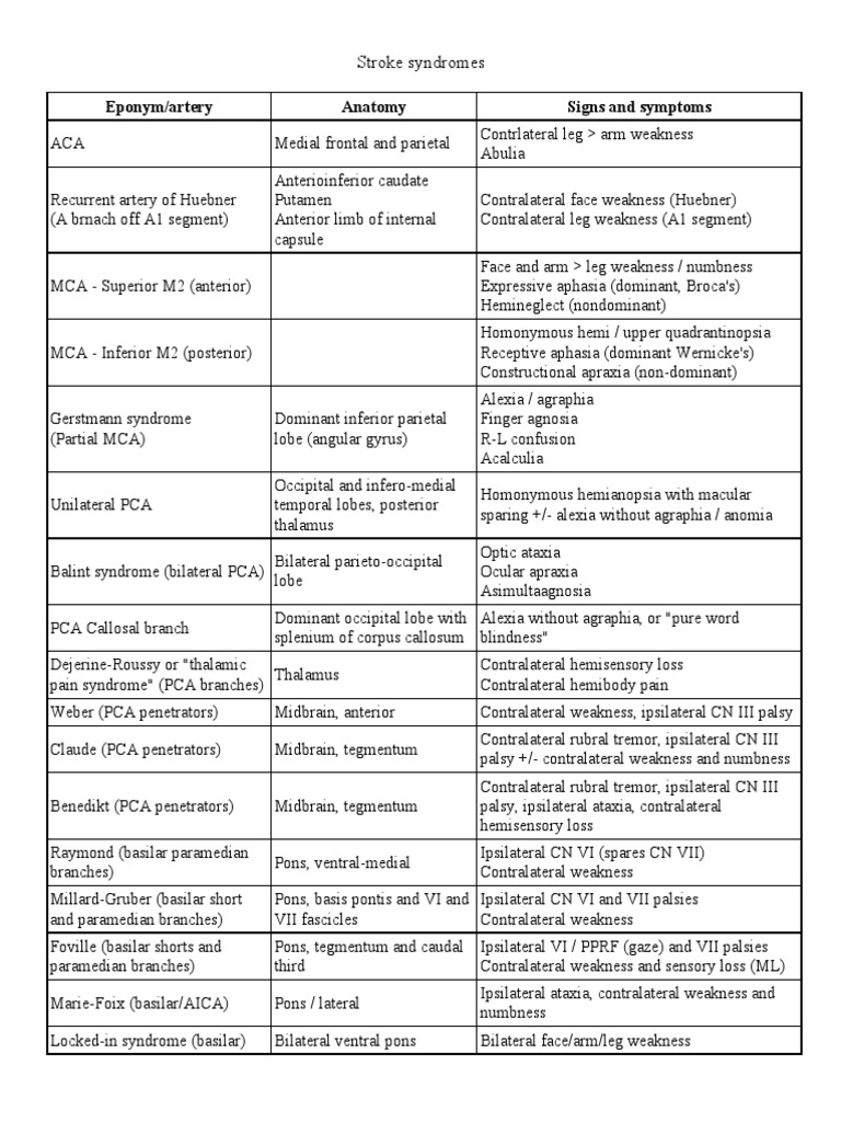 Stroke Syndromes | PDF | Parietal Lobe | Nervous System