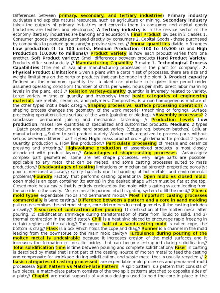Manufacturing Processes Midterm Sheet | PDF | Casting (Metalworking) | Rolling (Metalworking)