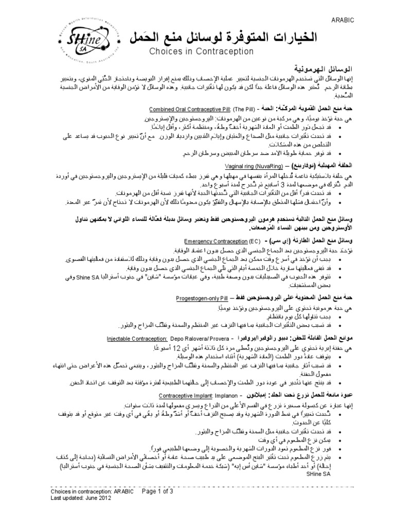 Choices in Contraception ARABIC | PDF