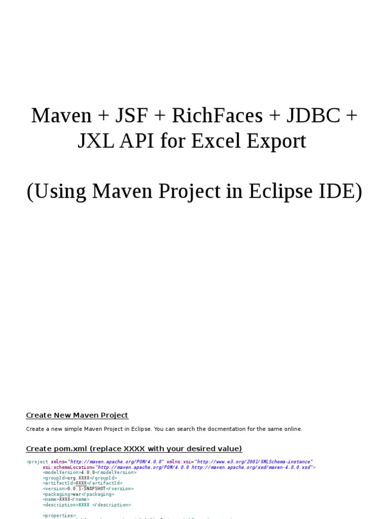 Maven + JSF + RichFaces + JDBC + JXL API For Excel Export (Using Maven Project in Eclipse IDE ...