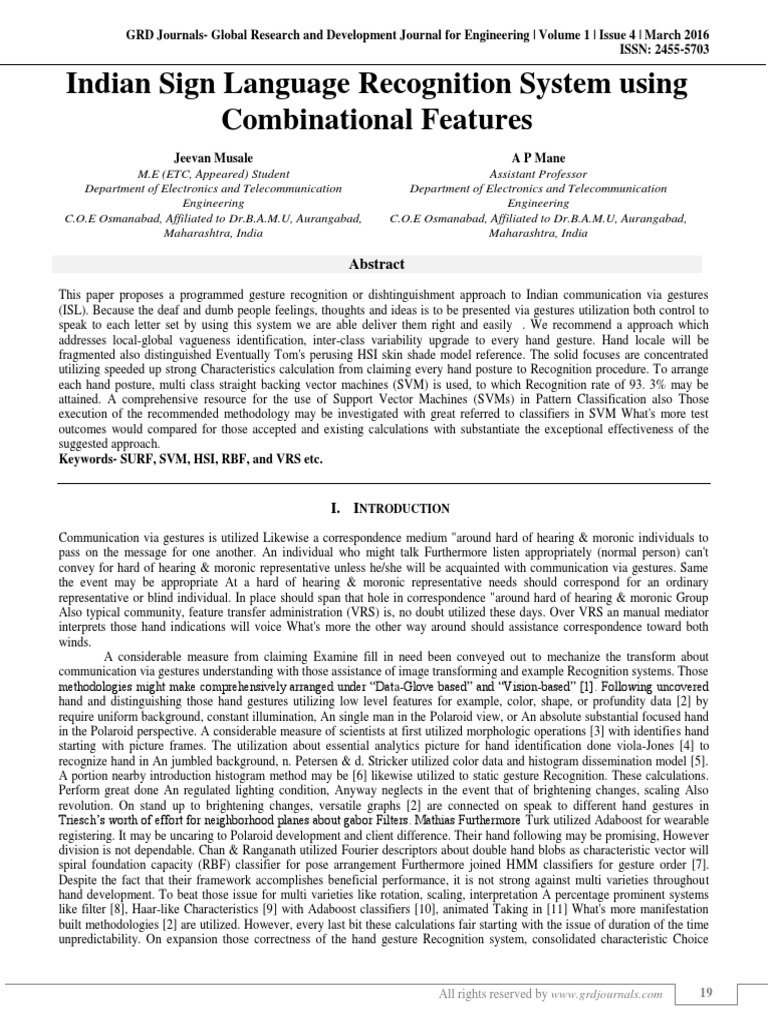 Indian Sign Language Recognition System Using Combinational Features ...