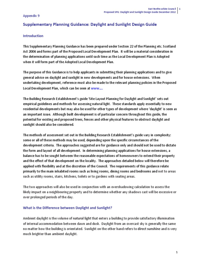 Supplementary Planning Guidance: Daylight and Sunlight Design Guide ...