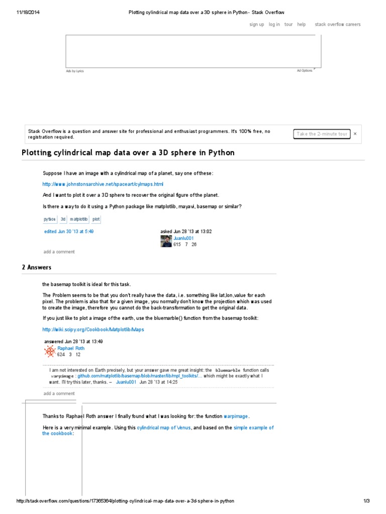 Plotting Cylindrical Map Data Over A 3D Sphere in Python - Stack Overflow | PDF | Map | Areas Of ...