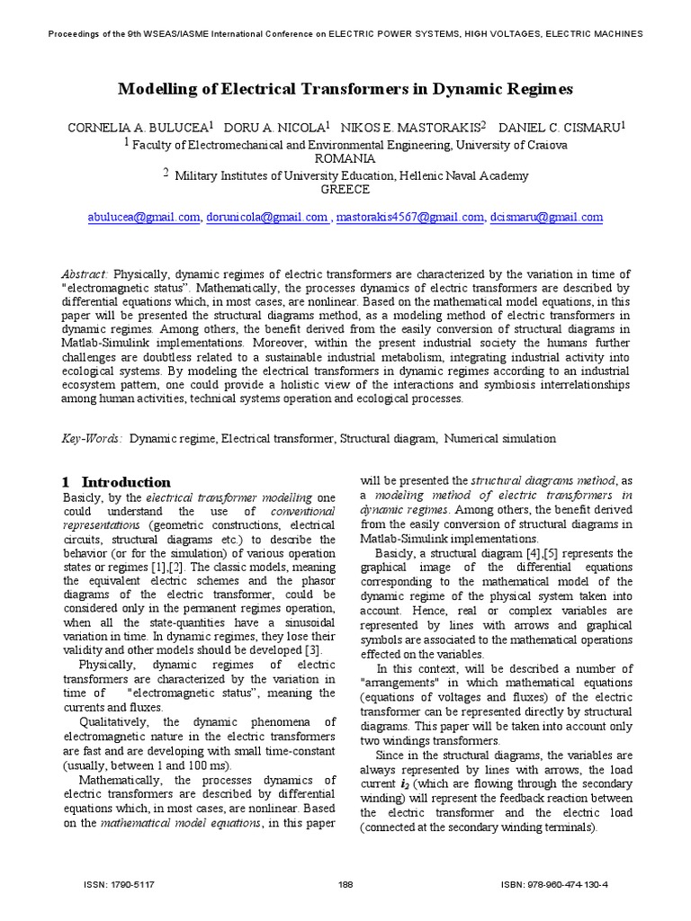 Modelling of Electrical Transformers in Dynamic Regimes | PDF ...