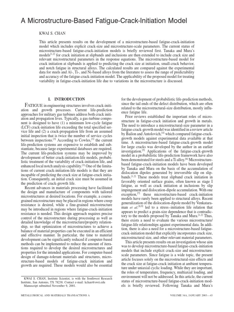 A Microstructure-Based Fatigue-Crack-Initiation Model PDF | PDF ...
