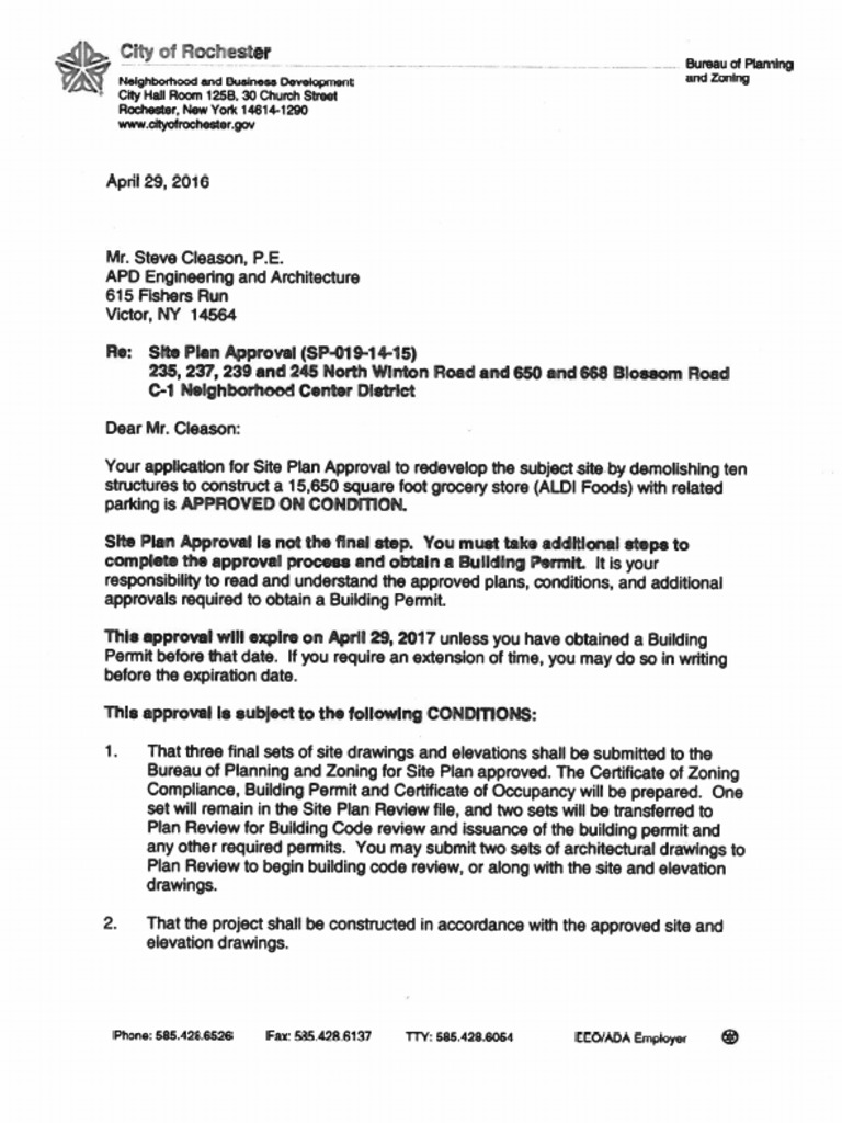 Aldi Site Plan Approval Letter | PDF