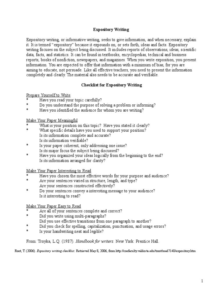 Expository Writing Checklist | PDF | Paragraph | Essays