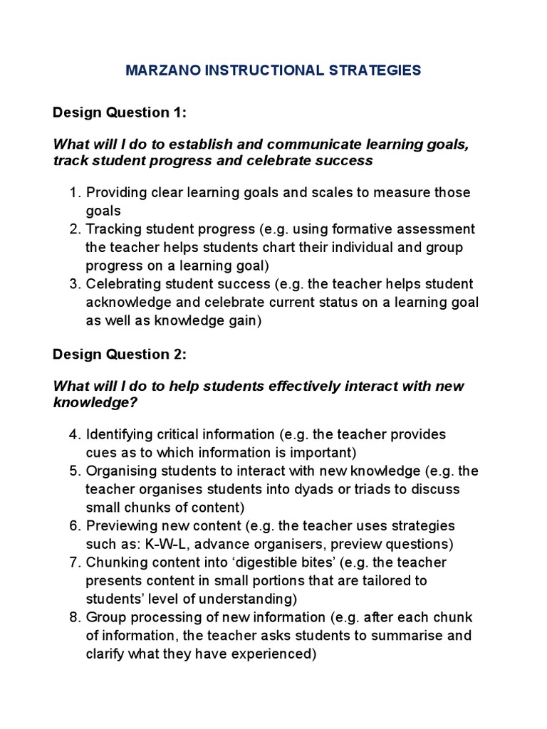 Marzano Instructional Strategies | PDF | Science & Mathematics