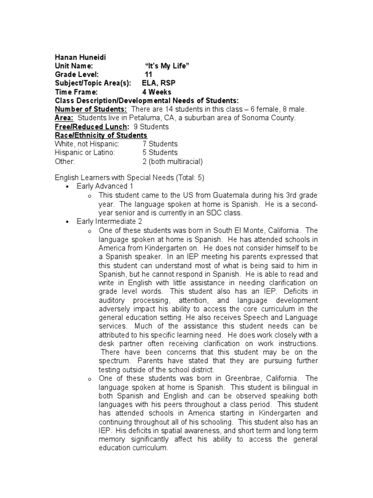 Ubd Plan - Autobiography Unit | PDF | Individualized Education Program ...