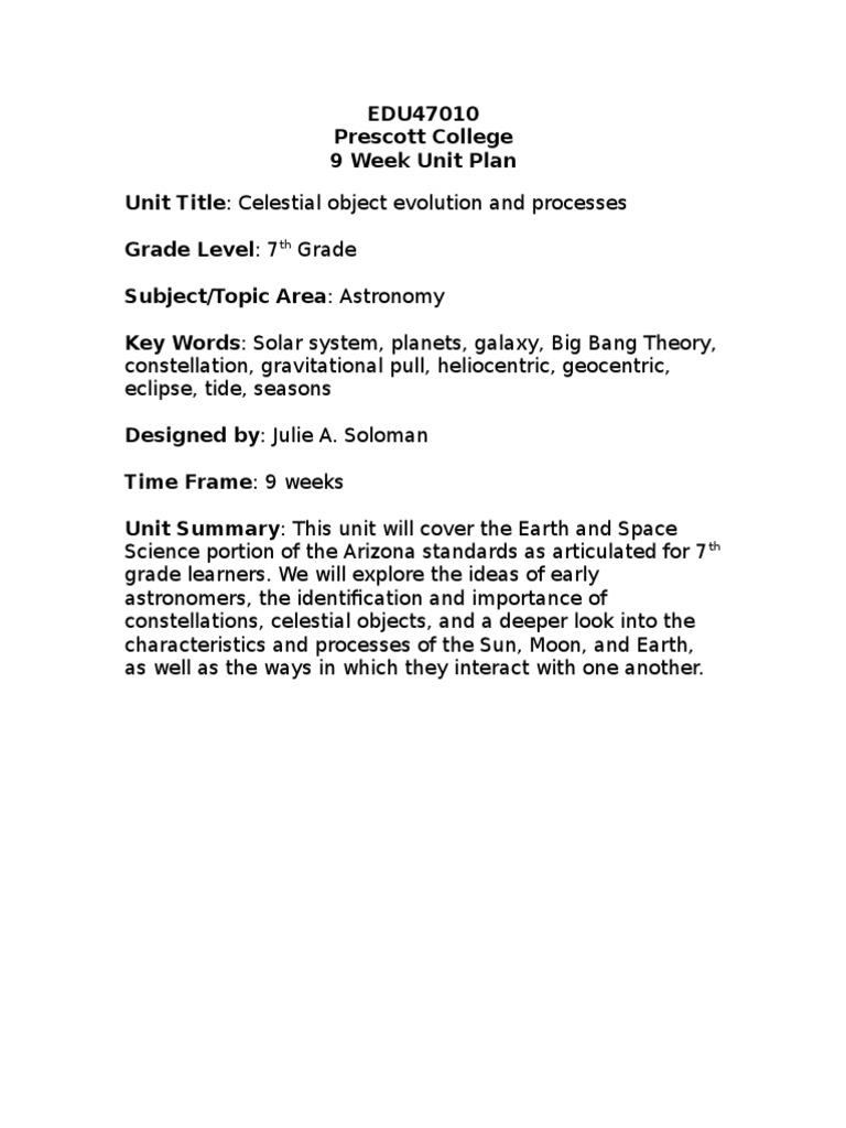 7th Grade Astronomy Unit Plan | PDF | Planets | Solar System