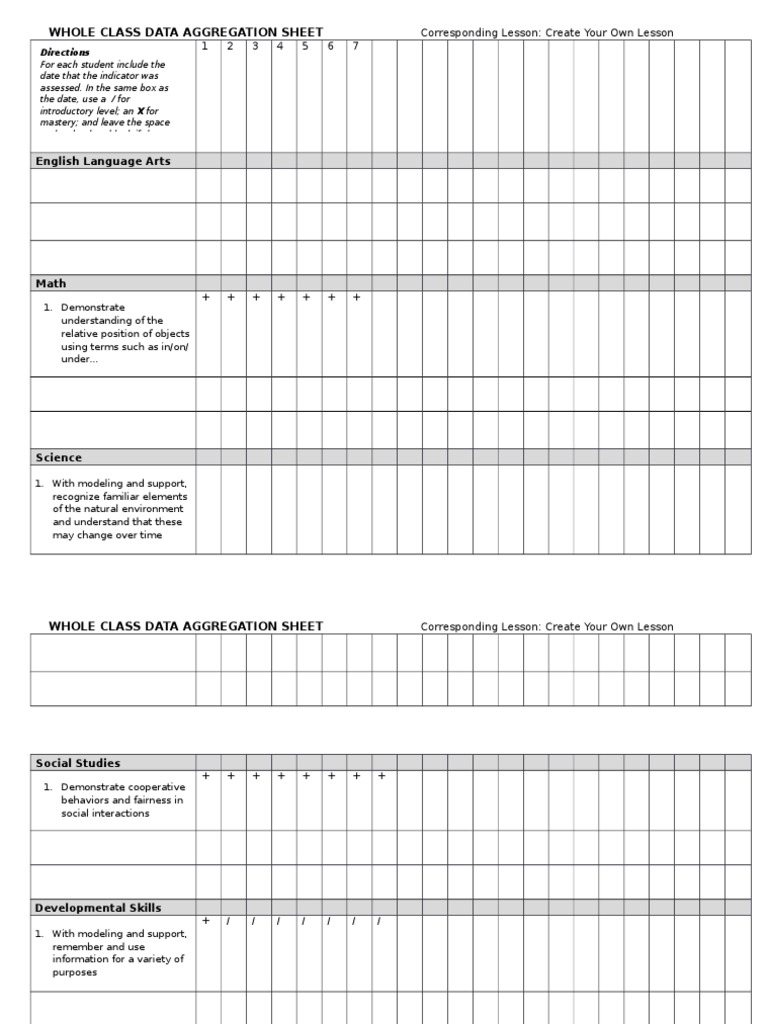 Whole Class Data Aggregation Sheet | PDF