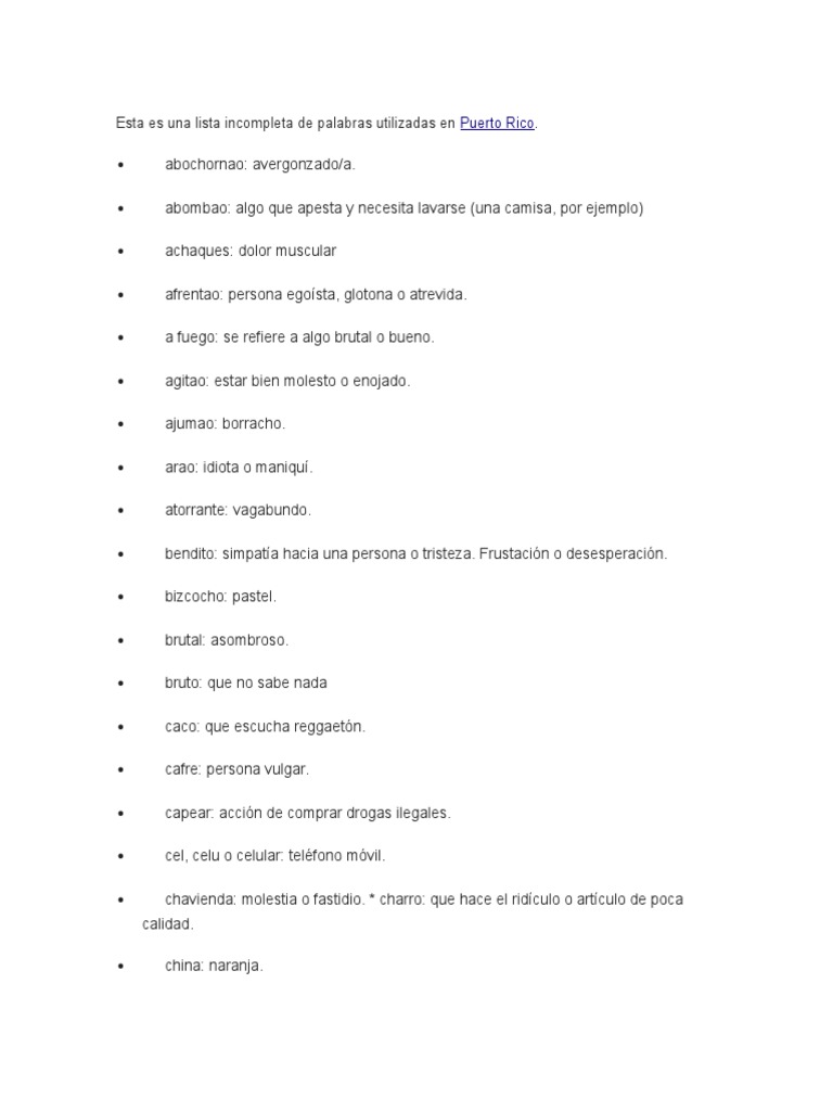 50 Frases y 50 Palabras de Puerto Rico | PDF | Alimentos