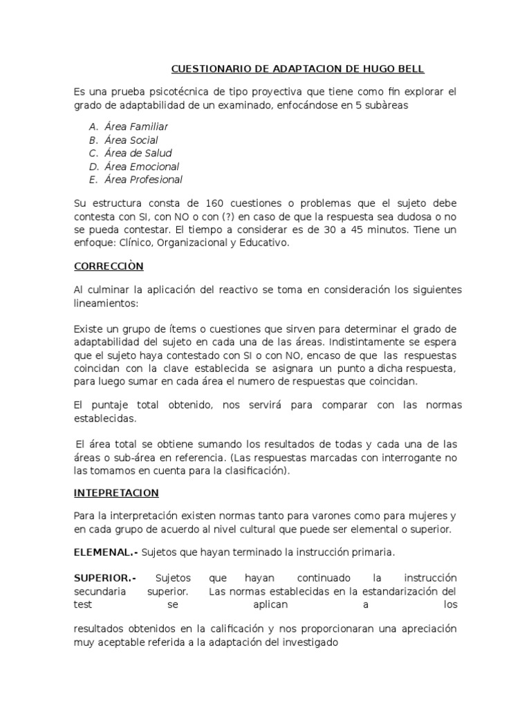 FICHA-Tecnica y Cuestionario de Adaptacion de HUGO BELL-PARA ADULTOS ...