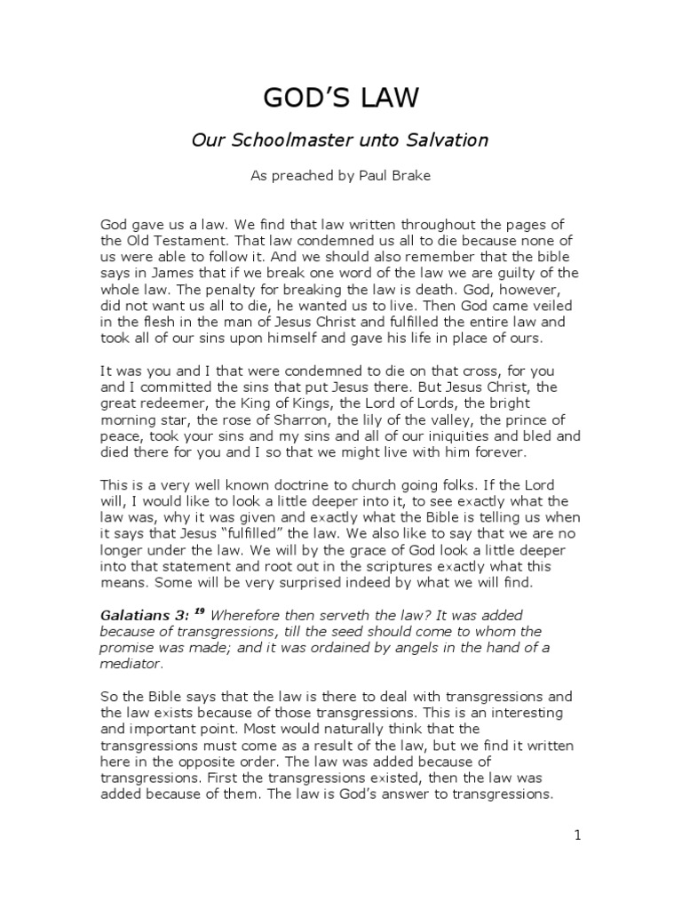 God'S Law: Our Schoolmaster Unto Salvation | PDF | Sin | Jesus