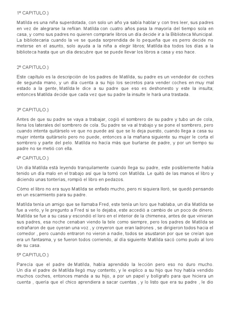 Resumen Capitulos Libro Matilda | PDF