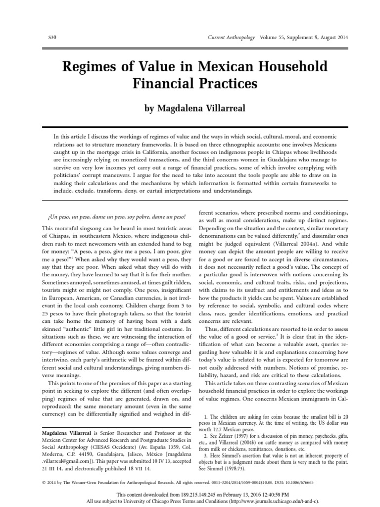 Regimes of Value in Mexican Household Financial Practices: by Magdalena ...