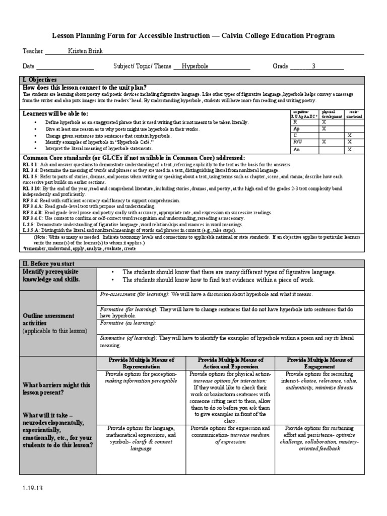 Hyperbole Lesson Plan | PDF | Learning | Teaching