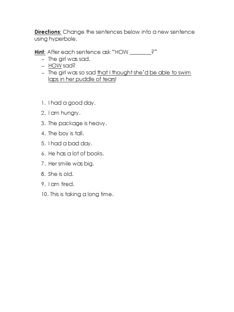 Hyperbole Worksheet | PDF