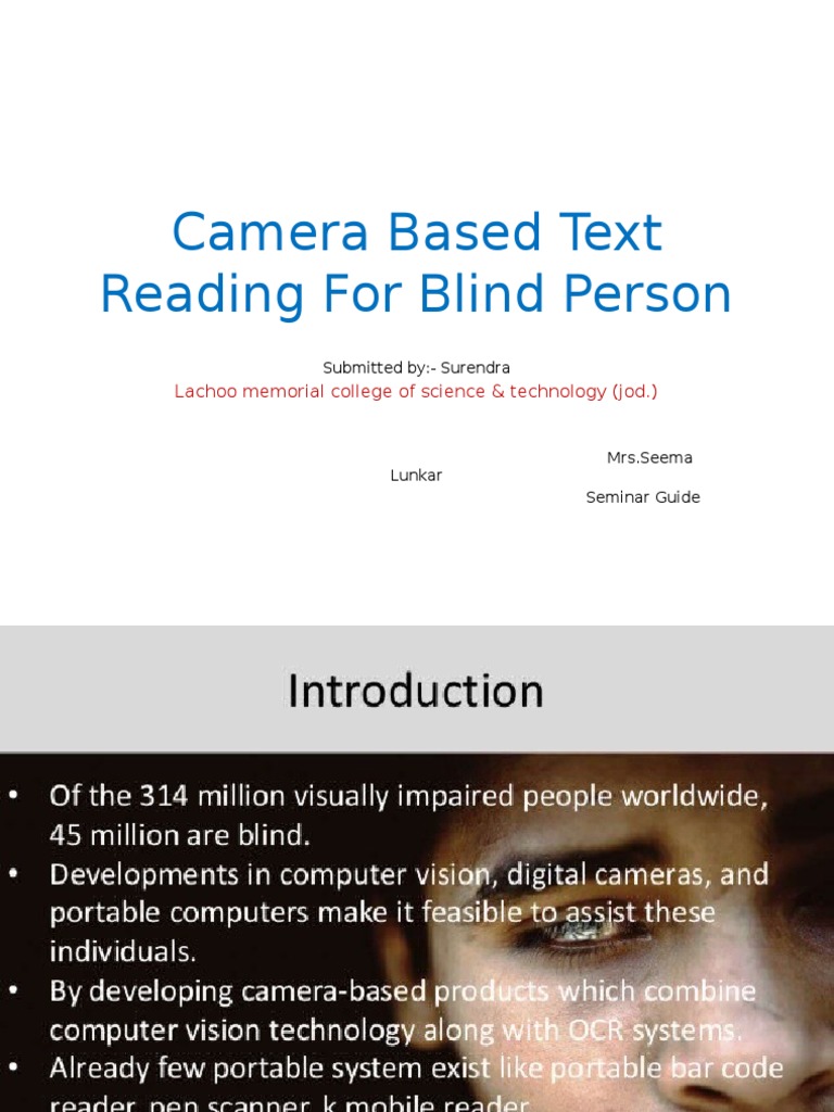 Camera-Based Text Reader for the Blind | PDF | Visual Impairment | Vision