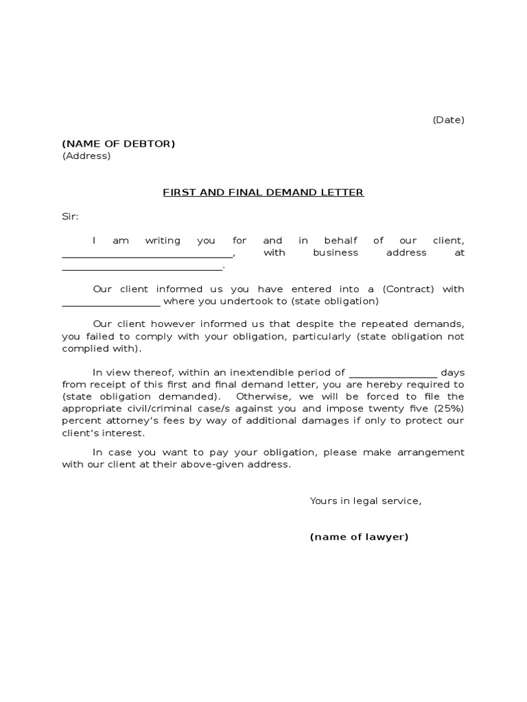 Sample First and Final Demand Letter | PDF