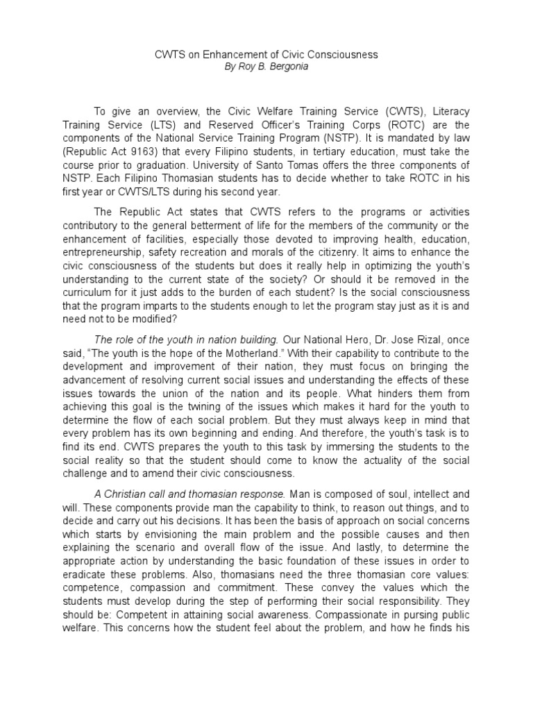 CWTS on Enhancement of Civic Consciousness | Compassion | Consciousness