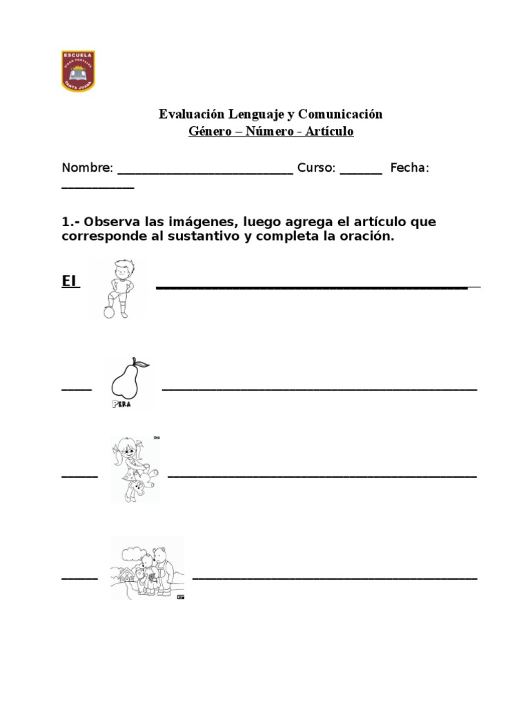 Evaluacion Plural, Singular, Genero, Articulos | PDF | Crecimiento ...