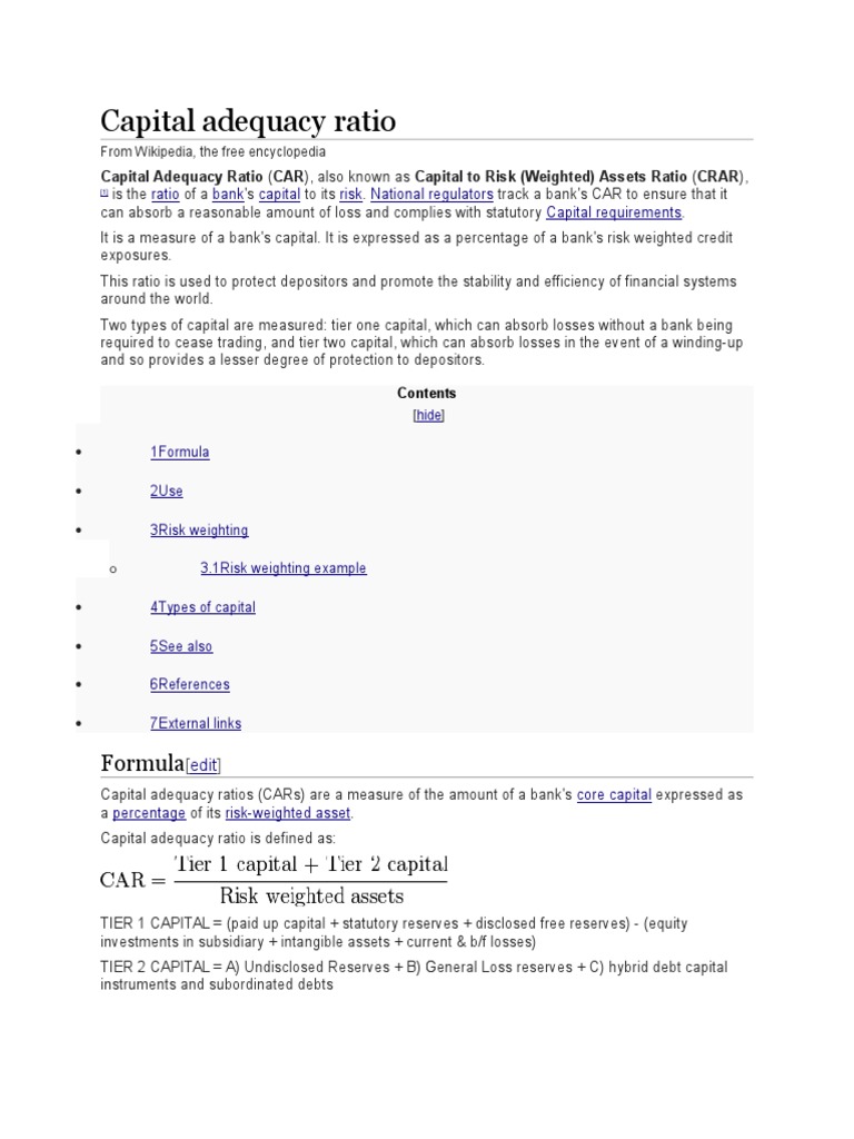 Capital Adequacy Ratio: Formula | PDF | Capital Adequacy Ratio ...