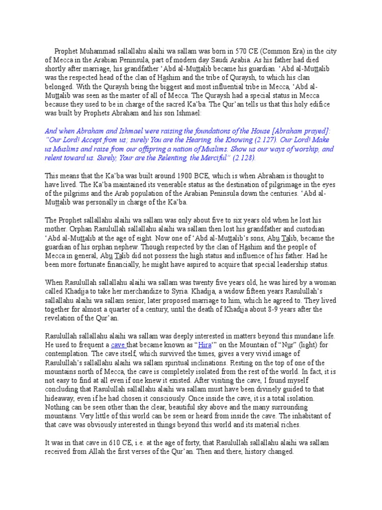 Prophet Muhammad Sallallahu Alaihi Wa Sallam Was Born in 570 CE | PDF ...