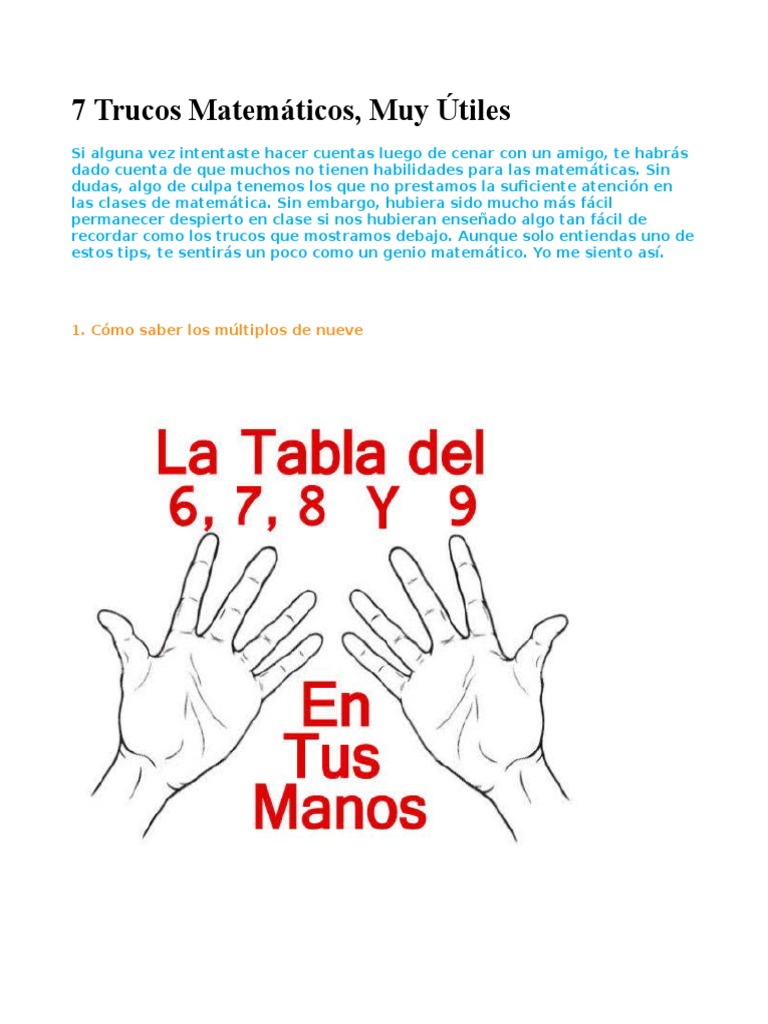 7 Trucos Matemáticos | Descargar gratis PDF | Multiplicación | Cálculo