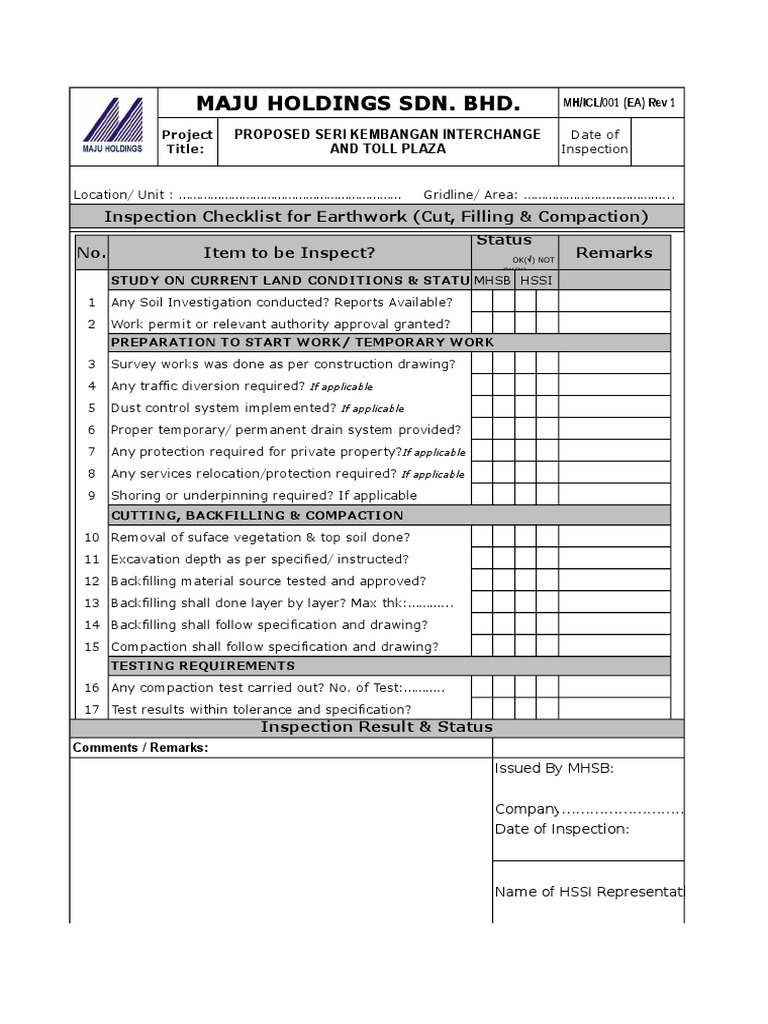 Earthwork Checklist | PDF