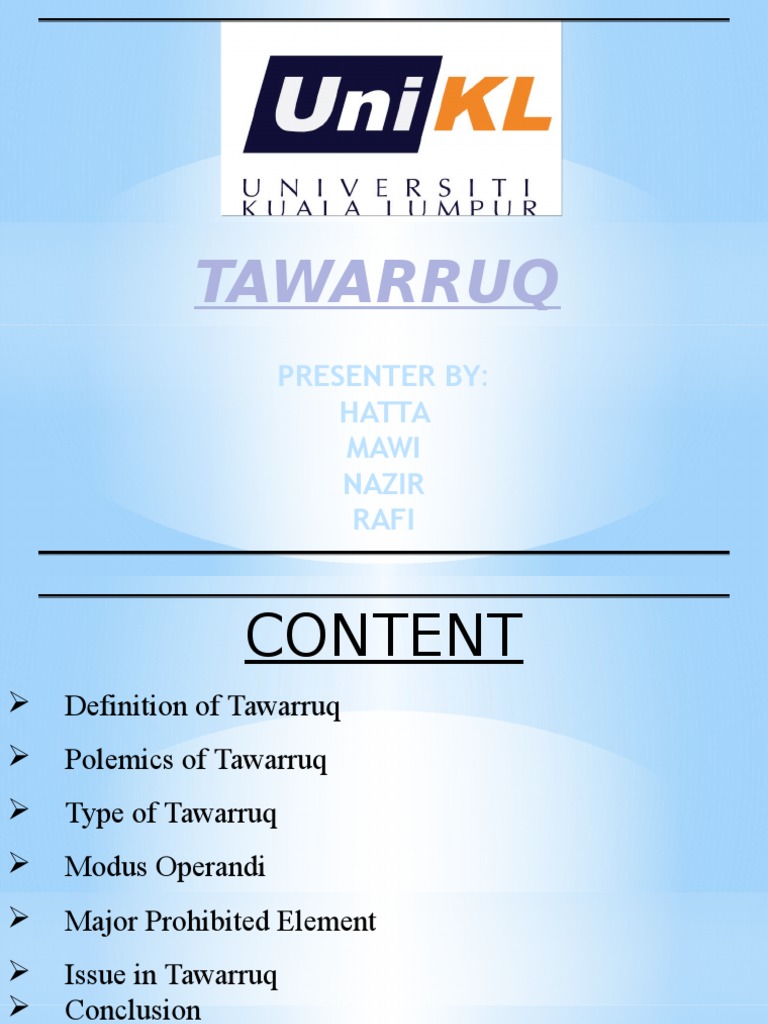 TAWARRUQ | Financial Transaction | Islamic Banking And Finance